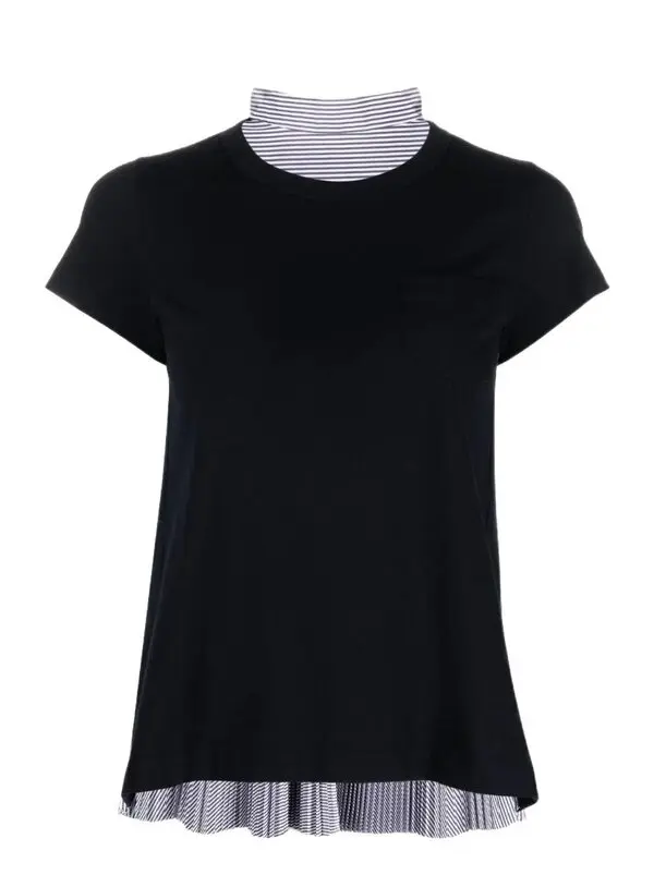 Sacai Stripe Detailed Pleated T-shirt - Black