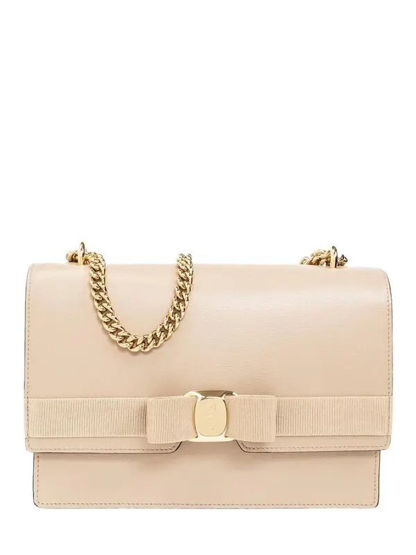 FERRAGAMO Bow Detail Shoulder Bag - Nude