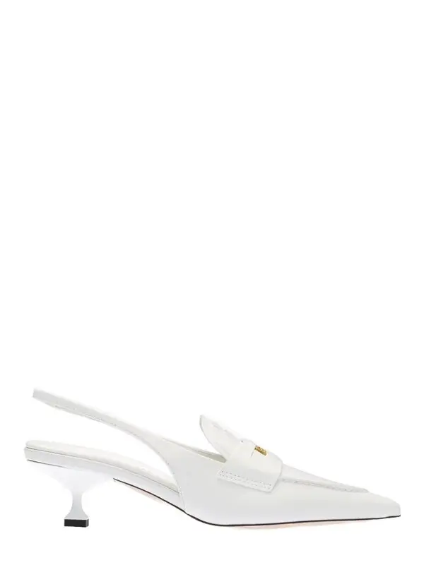Miu Miu Leather Slingback Loafers With Embossed Logo - White
