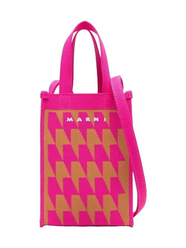 Marni Houndstooth Patterned Small Tote Bag - Pink