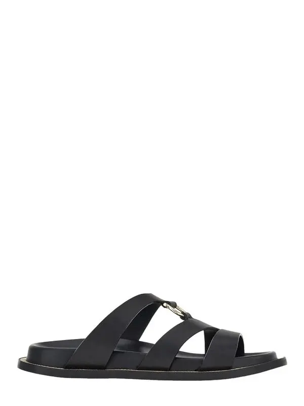 FERRAGAMO Mikela Slides With Gancini Buckle Detail - Black