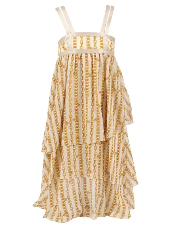Versace Chain Print Tiered Dress - Yellow