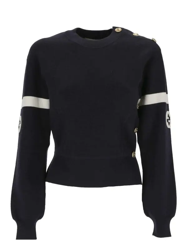 Gucci Interlocking G Crewneck Jumper With Contrasting Stripes - Blue