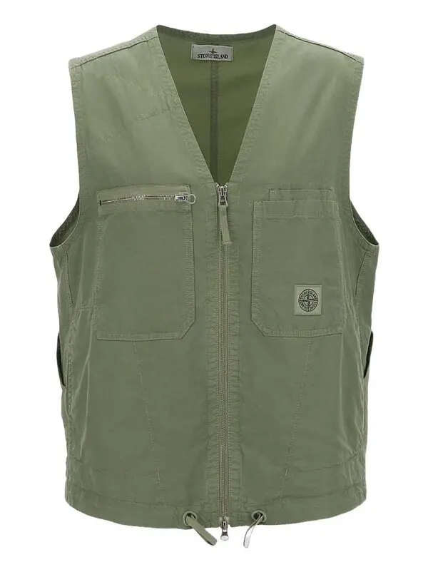 Stone Island Logo-patch Twill Weave Waistcoat - Sage
