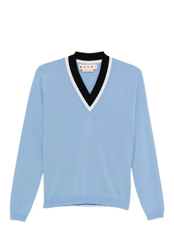 Marni V-neck Wool Sweater - Iris Blue