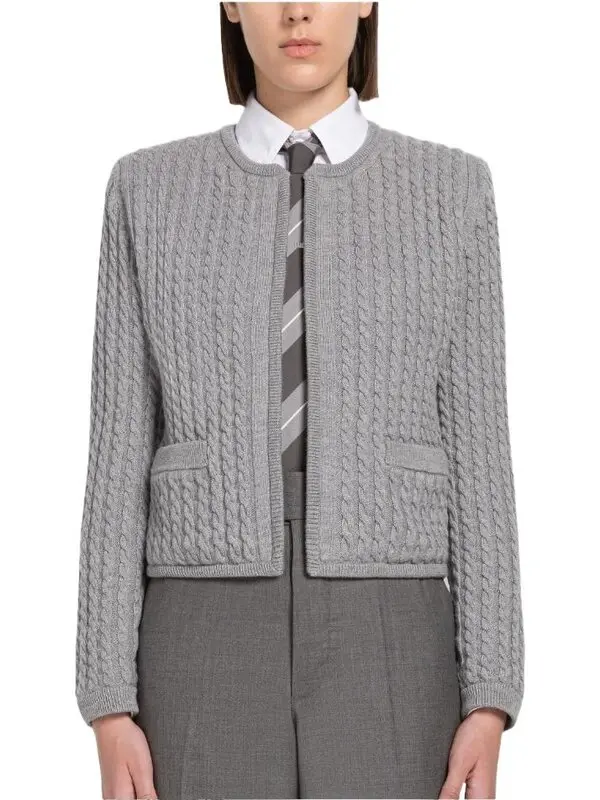 Thom Browne Cable Knit Open Front Cardigan - Light Gray