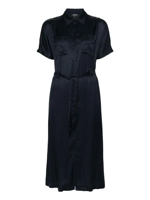 A.p.c. Twill Shirt Dress With Belt - Black