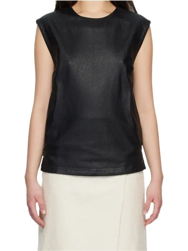 Loulou De Saison Ostrich-effect Leather Top - Black