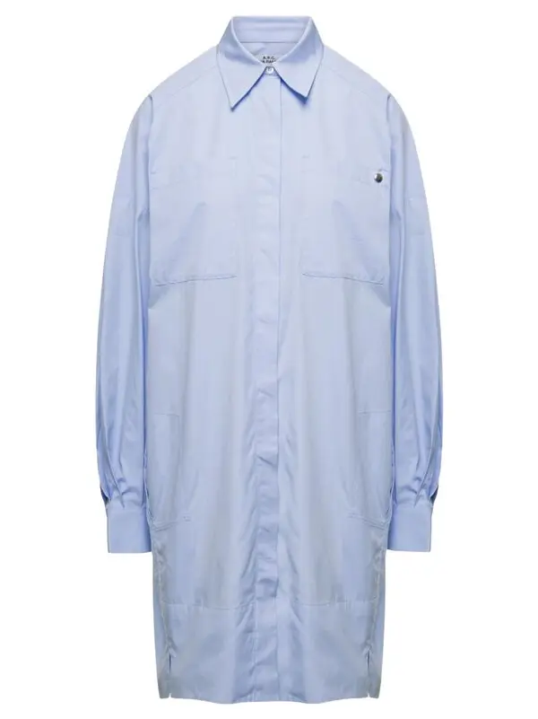 A.p.c. Long Sleeve Button-up Shirt Dress - Blue