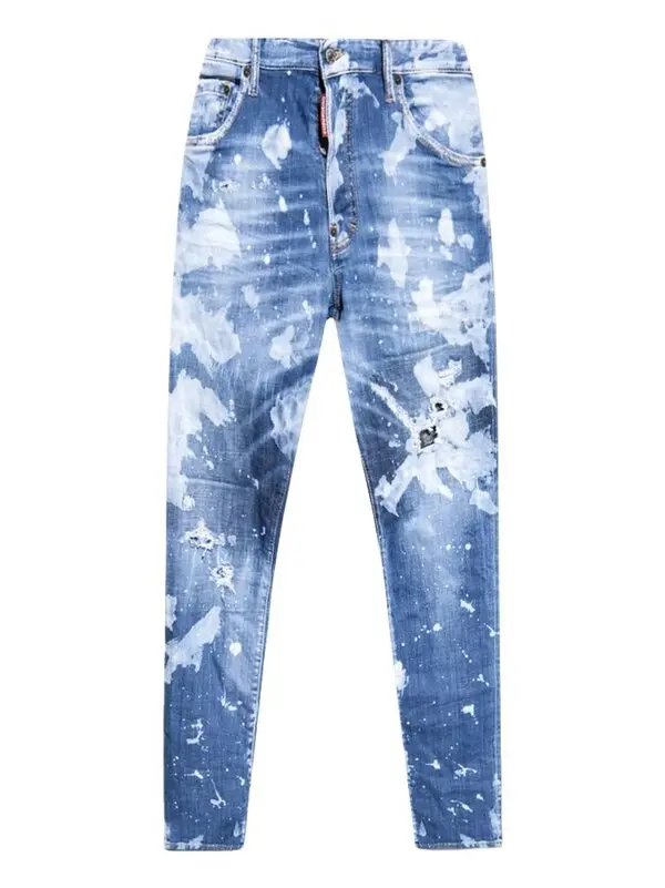 Dsquared2 Paint-splatter Distressed Straight-leg Jeans - Blue