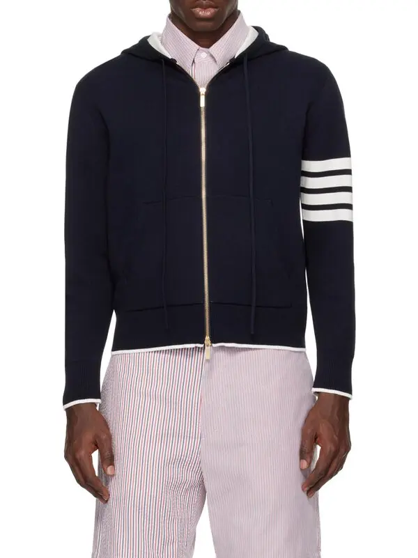 Thom Browne 4-bar Striped Zipped Hoodie - Navy Blue