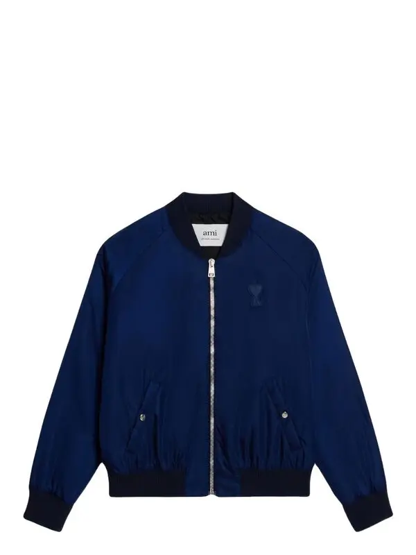 Ami Logo Embroidered Bomber Jacket - Blue