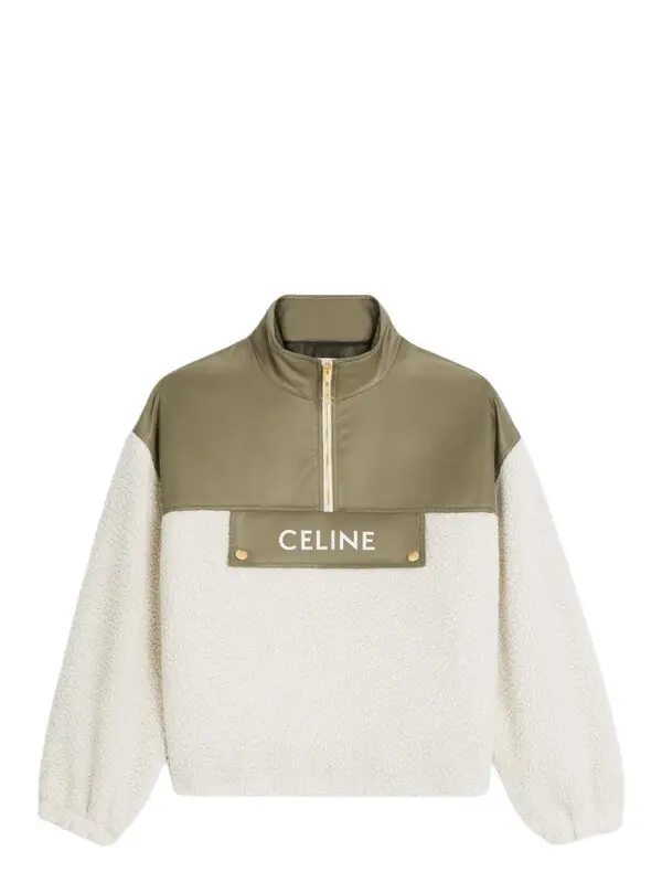 Celine Half-zip Pullover In Cashmere Shearling - White