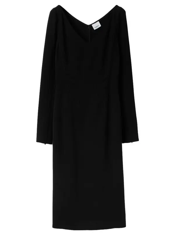 Burberry V-neck Long-sleeve Cady Dress - Black