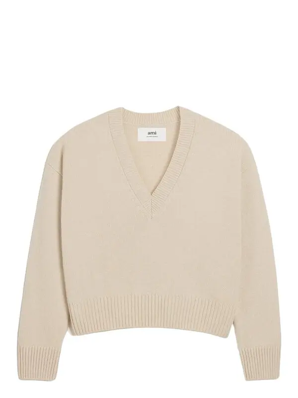 Ami Cropped Wool-cashmere Blend Jumper - Nude