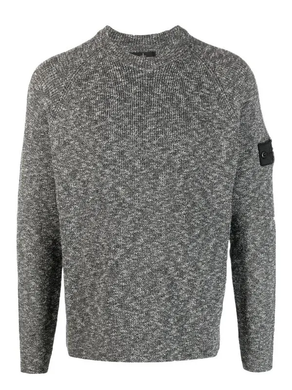 Stone Island Logo-patch Ribbed-knit Jumper - Black