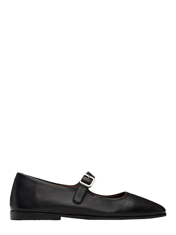 Marsèll Grained Leather Ballet Flats With Buckle Detail - Black