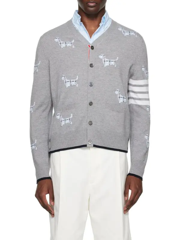 Thom Browne 4-bar V-neck Hector Cardigan - Light Gray