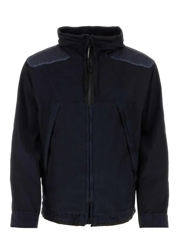 C.P. COMPANY Zip-up Hooded Panelled Windbreaker - Black