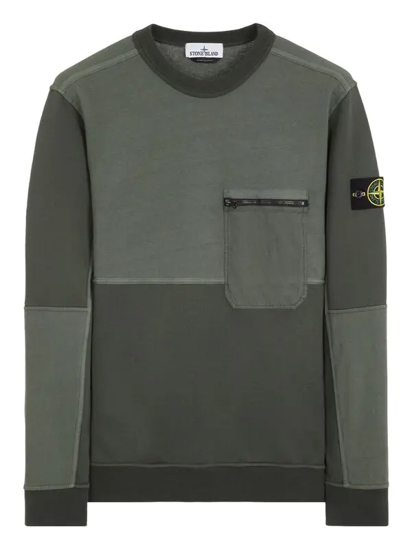 Stone Island Logo Patch Pocket Crewneck Sweater - Moss Green