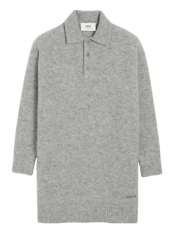AMI Paris Long Sleeve Embroidered Mini Dress - Gray