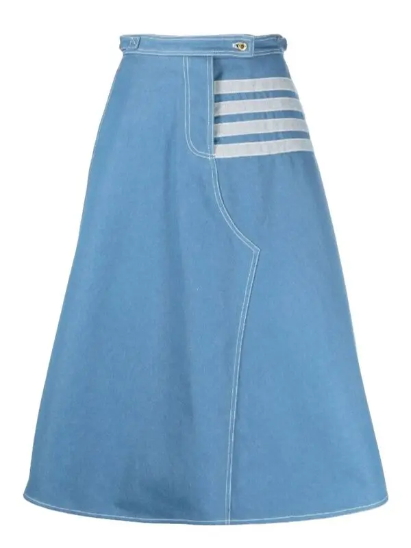 Thom Browne 4-bar Stripe A-line Denim Skirt - Blue
