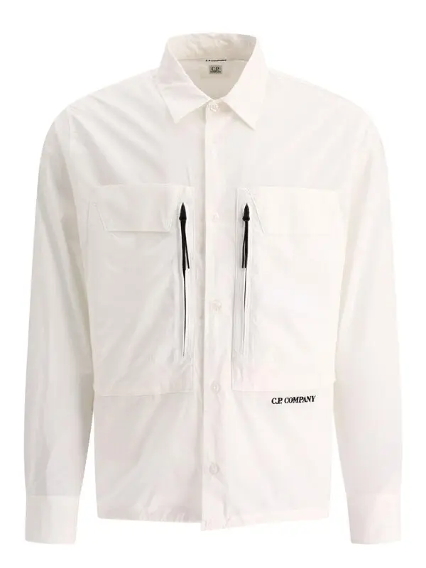 C.P. COMPANY Logo Embroidered Buttoned Poplin Overshirt - White
