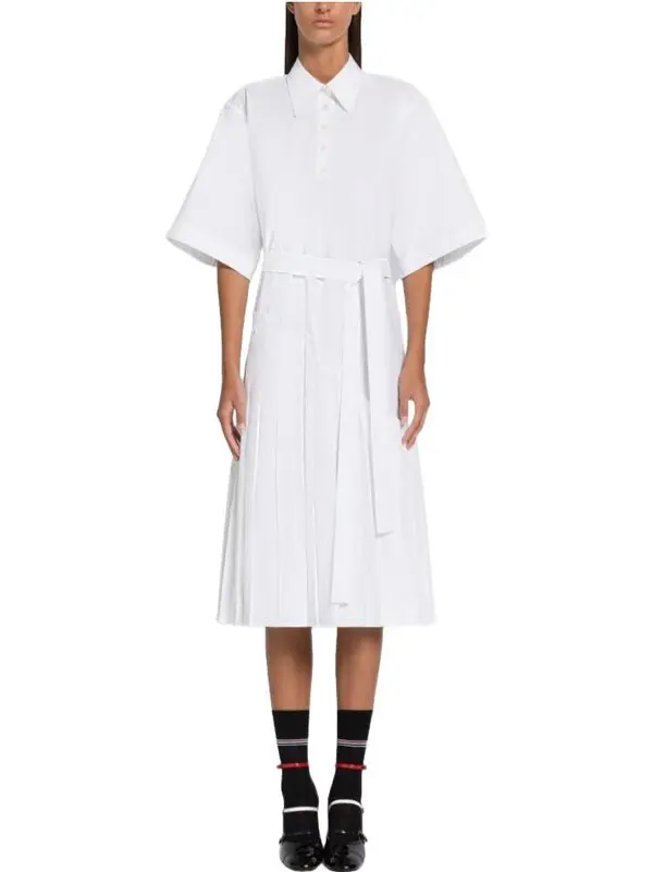 Thom Browne Asymmetrical Pleated Shirt Dress - White
