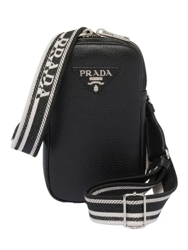 Prada Leather Mini-bag With Embroidered Shoulder Strap - Black
