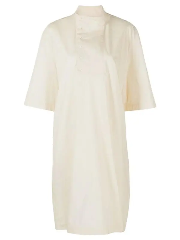 LEMAIRE High-neck Short Sleeve Cotton Dress - White