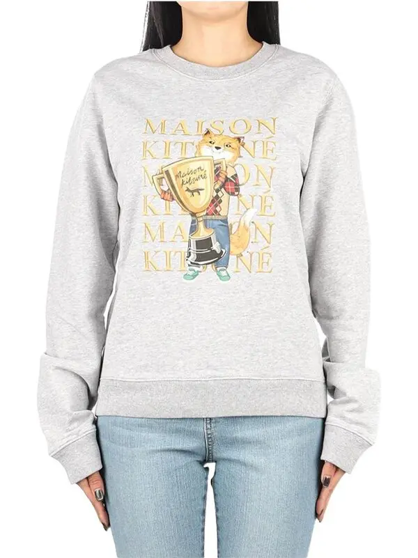 Maison Kitsuné Round Neck Sweater With Fox Graphic - White