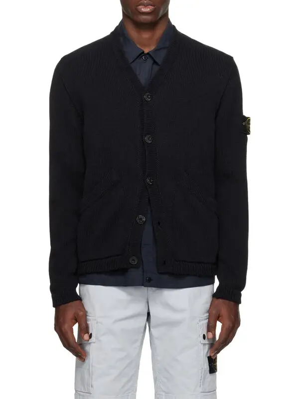 Stone Island Logo Medallion Knitted Cardigan - Blue