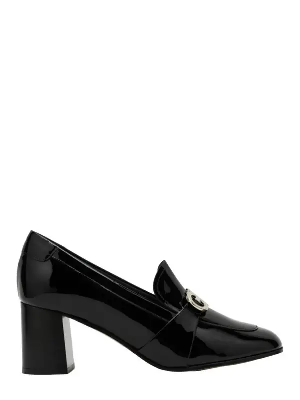 FERRAGAMO Patent Leather Horsebit High Heel Loafers - Black