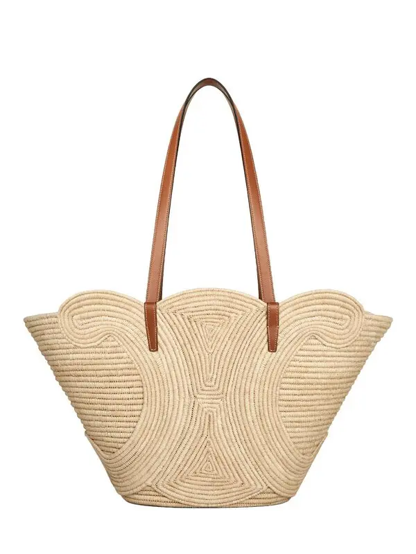 Celine Classic Panier Medium Braided Raffia And Calfskin Tote - Tan