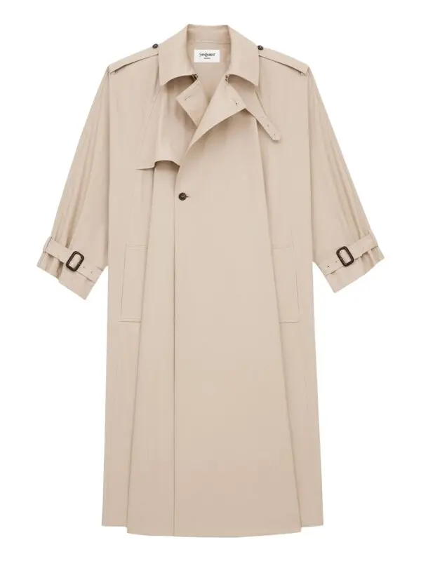 Saint Laurent Cotton Twill Trench Cape - Nude