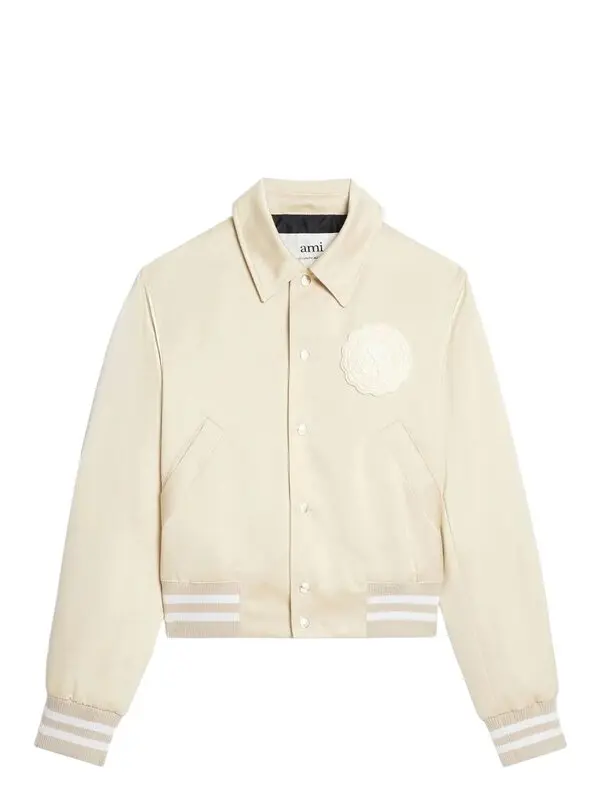 Ami Logo Patch Varsity Jacket - White