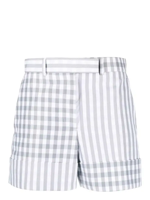 Thom Browne Gingham Check Tailored Shorts With Signature Stripe Detail - Medium Gray