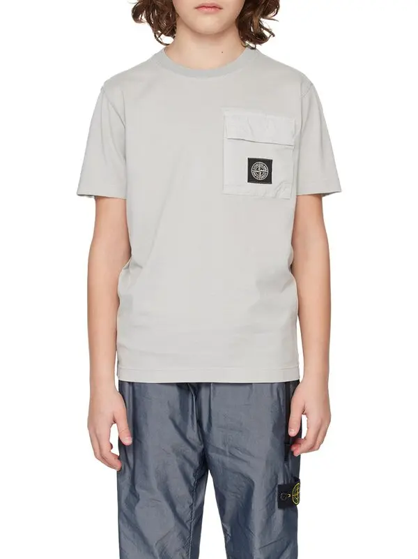Stone Island Short Sleeve T-shirt With Logo Patch Pocket - Pearl Gray