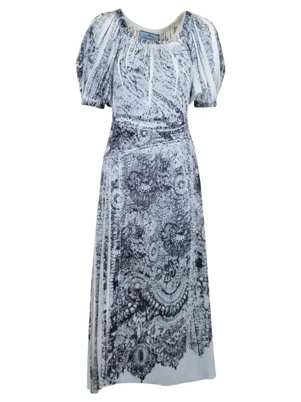 Prada Round Neck Printed Dress - Gray