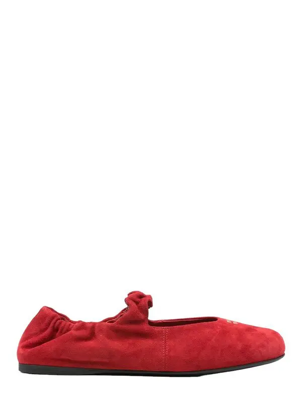 Miu Miu Logo Detailed Ballet Flats - Red