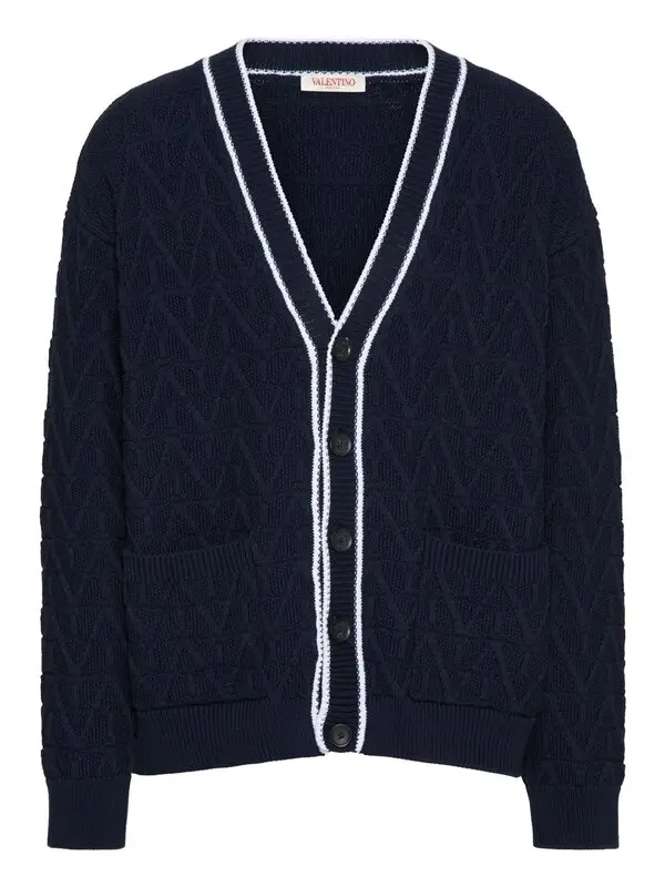 Valentino Garavani Toile Iconographe Cotton Cardigan - Navy Blue/ivory