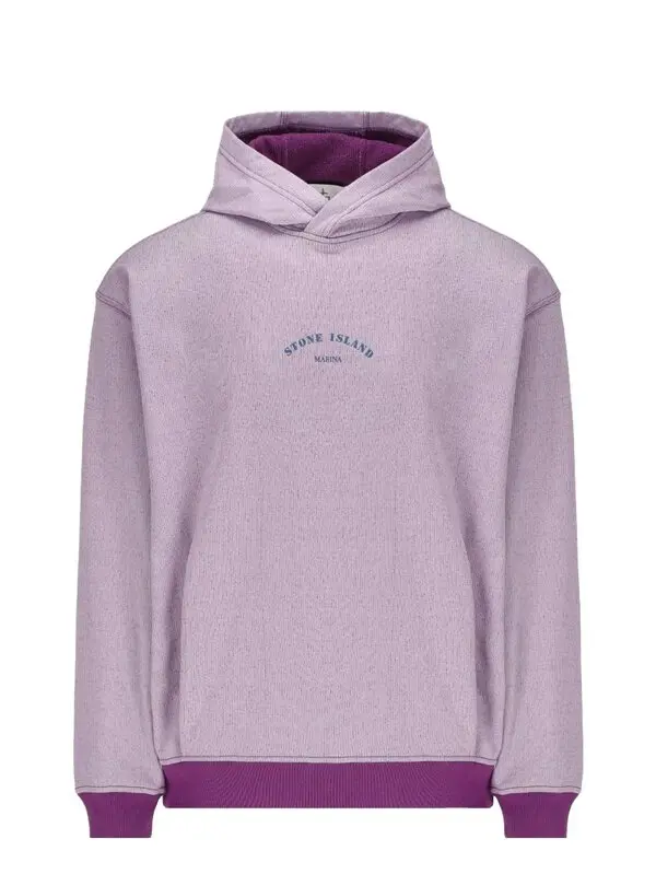 Stone Island Logo Print Drawstring Hoodie - Magenta