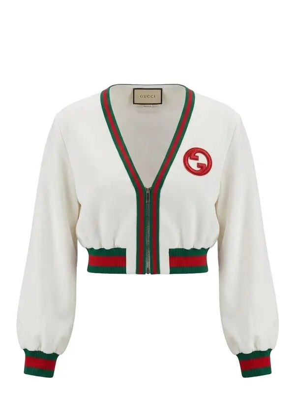 Gucci Web-stripe Cropped Bomber Jacket - White