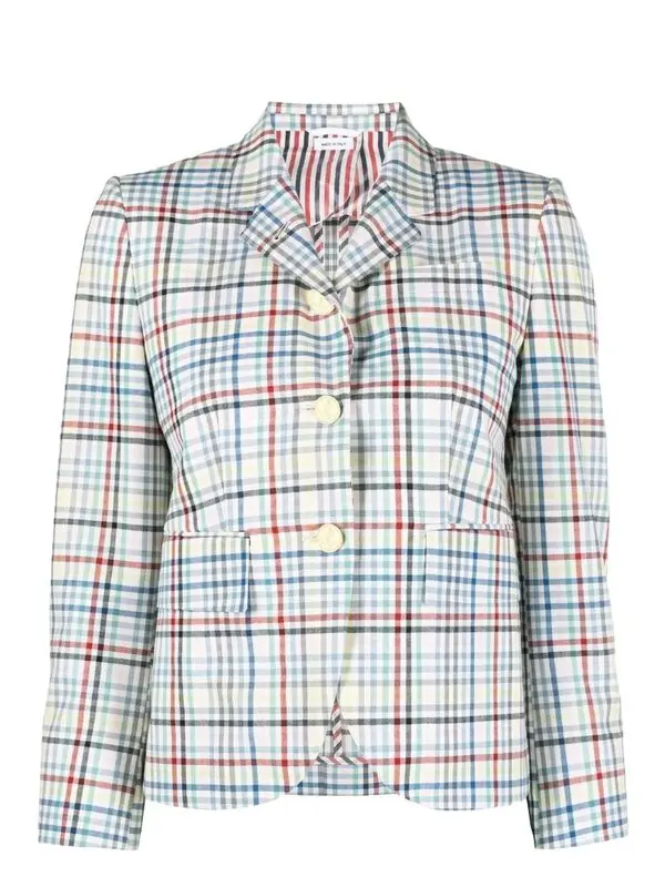 Thom Browne Checked Sports Blazer With Brass Button Closure - White
