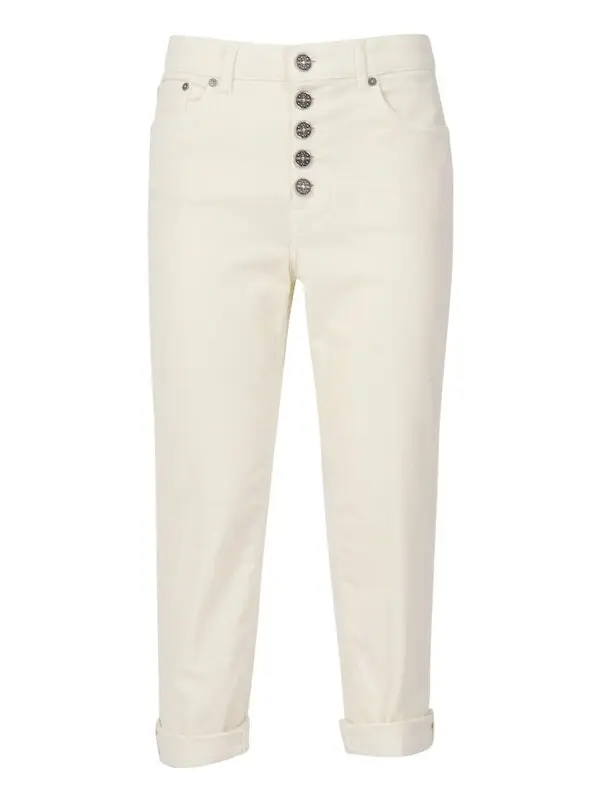 DONDUP Logo Patch Cropped Trousers - White