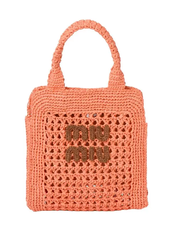 Miu Miu Raffia-effect Crochet Fabric Tote Bag With Logo - Pink