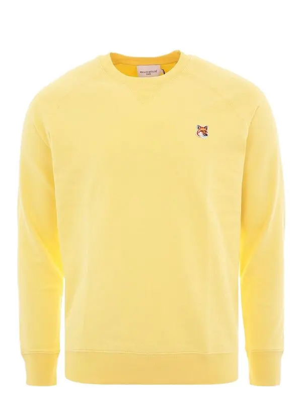 Maison Kitsuné Crew Neck Sweatshirt With Fox Logo Applique - Yellow