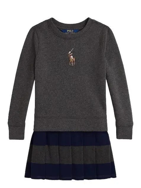 Polo Ralph Lauren Crew Neck Long Sleeve Pleated Dress - Black