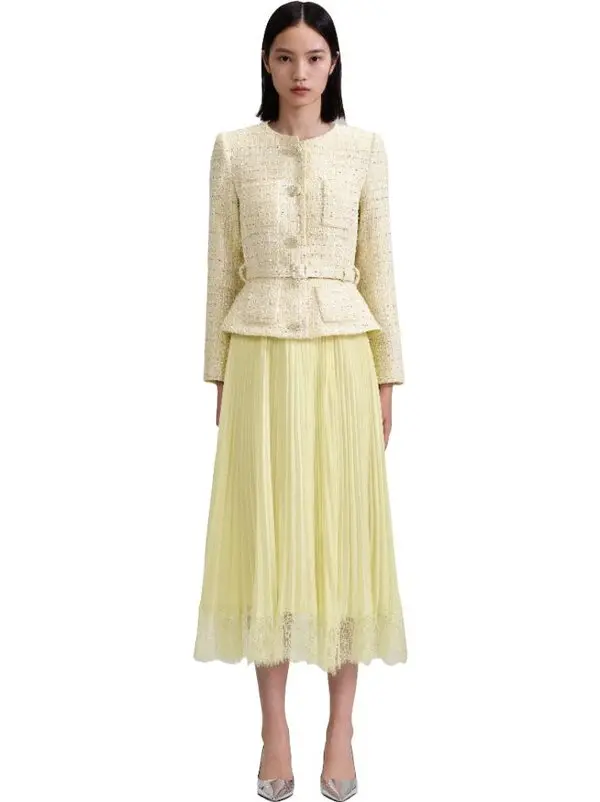 SELF-PORTRAIT Bouclé Chiffon Midi Dress - Nude