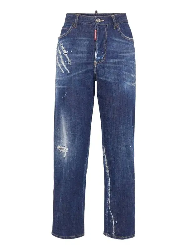 Dsquared2 Distressed Straight-leg Jeans - Navy Blue